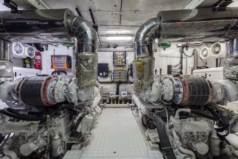 Yacht Ship Engine Room Diesel Generator Stock Image - Image of marine ...