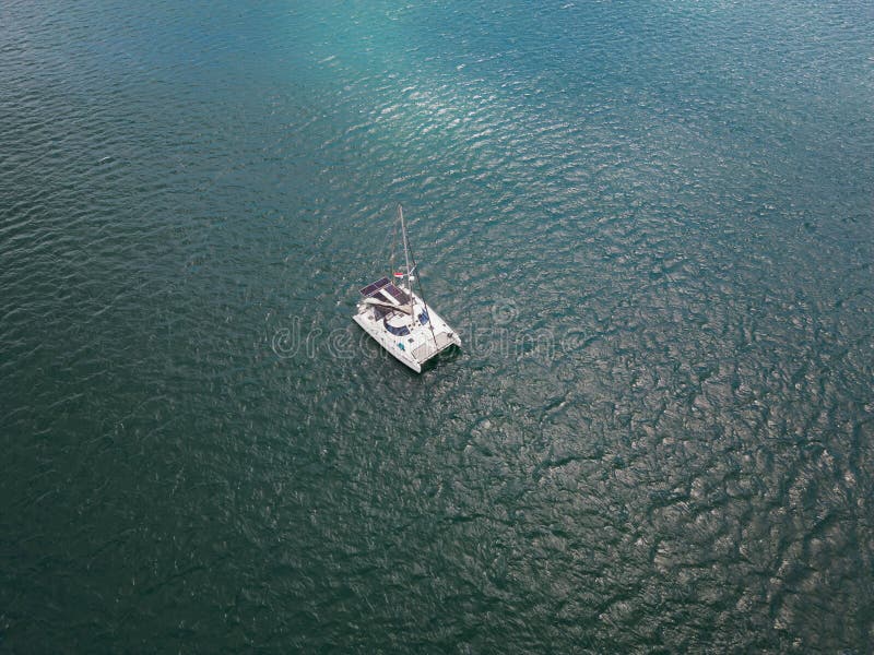 A Yacht with Solar Panels Sails in the Atlantic Ocean on a Spring Day ...