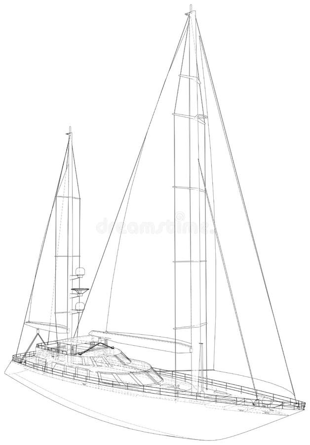 Yacht. Technical Illustration Wire-frame Stock Vector - Illustration of ...