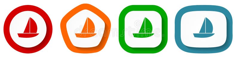 Yacht Vector Icon Set, Flat Design Buttons on White Background Stock ...