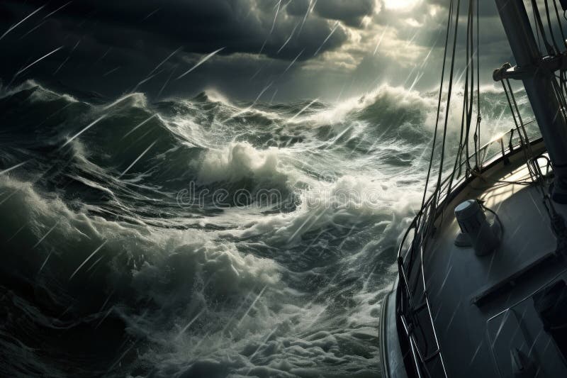 The Yacht Was Caught in a Ocean Storm Generative Ai Stock Photo - Image ...