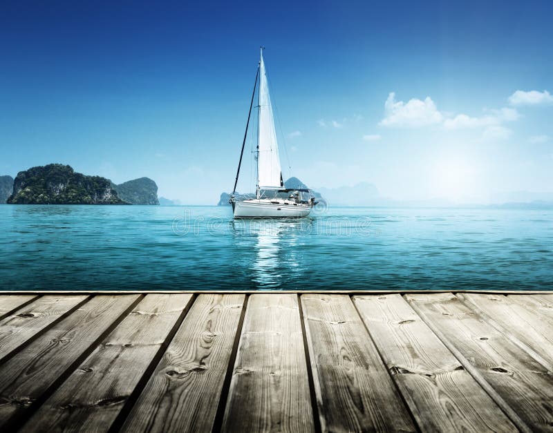 Yacht and wooden platform stock photo. Image of luxury - 33465044