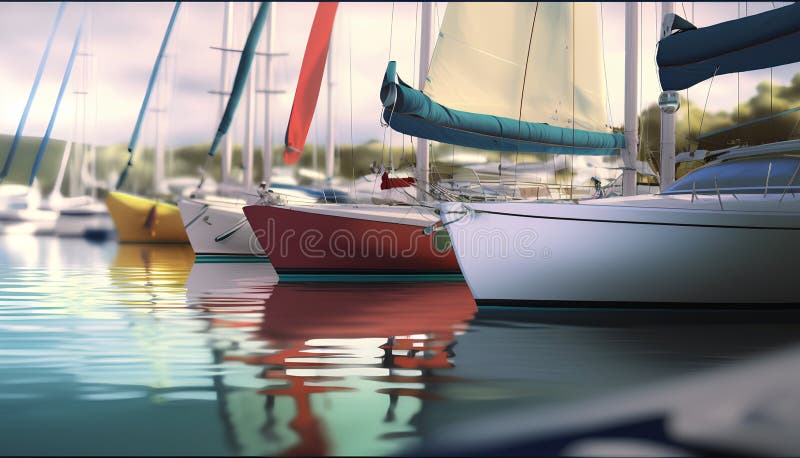 Yachts and Boats in the Harbor. 3D Render Stock Illustration ...