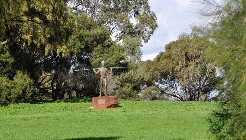 Yagan-Statue: Heirisson-Insel, Perth Stockfoto - Bild von eingeboren ...