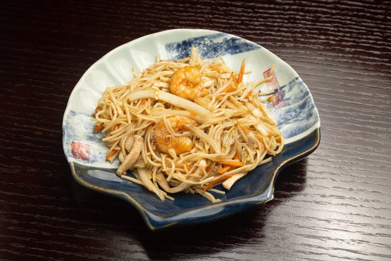 Yaki Soba Japanese Noodles Fried with Prawns Stock Photo - Image of ...
