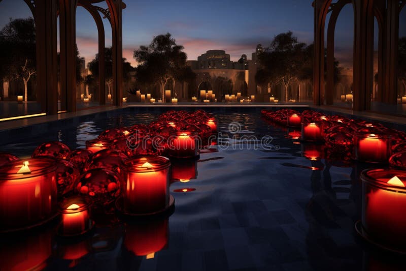 Yalda Night Reflection Pools Creating Stock Illustration - Illustration ...