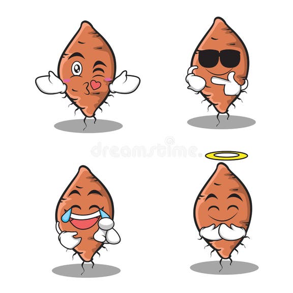 Yam Character Cartoon of Set Stock Vector - Illustration of smile, face ...