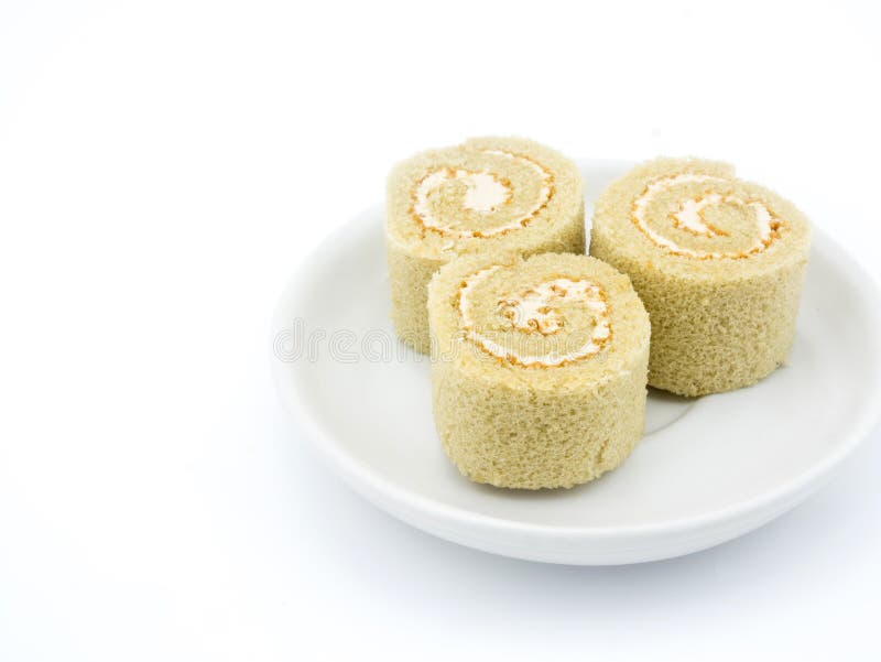 Yam Roll Cake on White Background Stock Photo - Image of cake, coffee ...