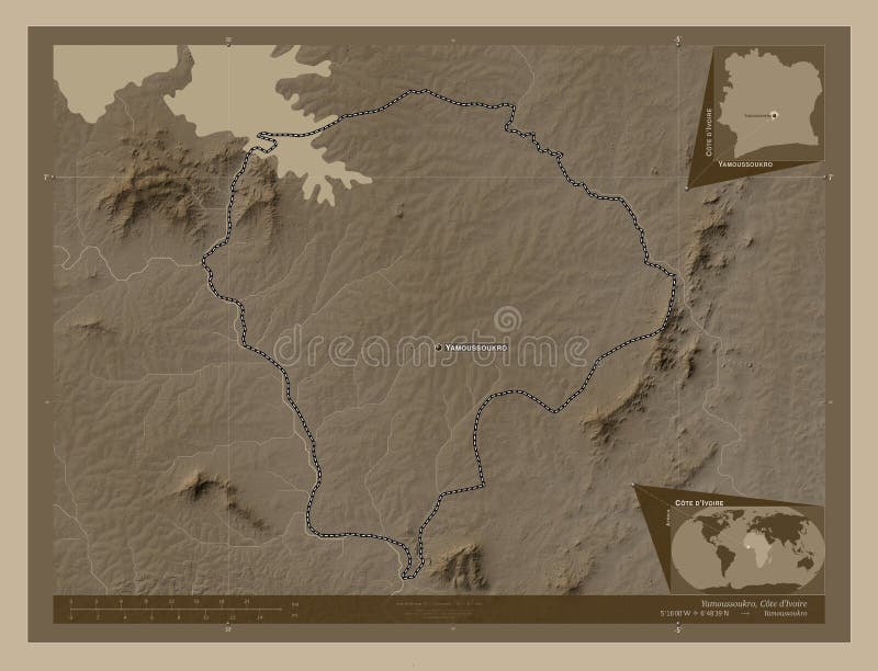 Yamoussoukro, Cote D Ivoire. Sepia. Labelled Points of Cities Stock ...