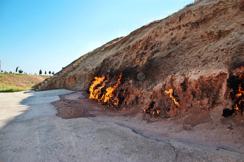 Yanar Dag Natural Fire in Azerbaijan Stock Photo - Image of country ...