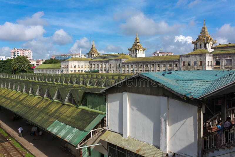 Yangon Central Railway Station in Burma. Editorial Photography - Image ...