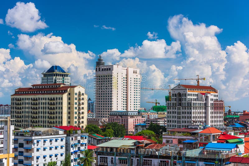Yangon, Myanmar with Modern Buildings of the Downtown Skyline Stock ...