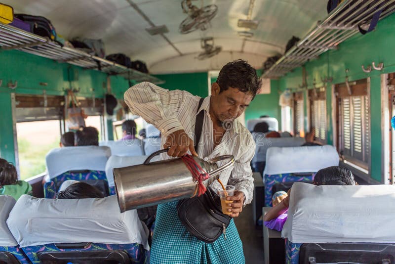 Unidentified Burmese Man Selling Tea in the Train in Myanmar. Editorial ...