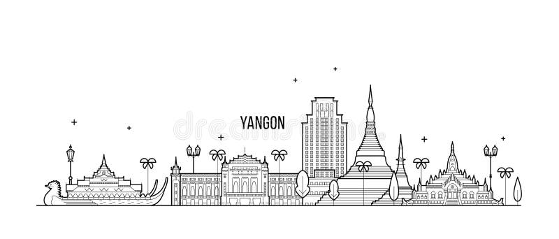 Yangon Rangoon Skyline Myanmar City Vector Linear Stock Vector ...