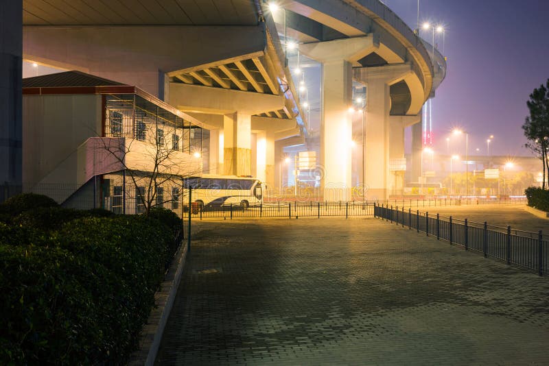 Yangpu Bridge Shanghai at Night Stock Image - Image of city, time: 64429977
