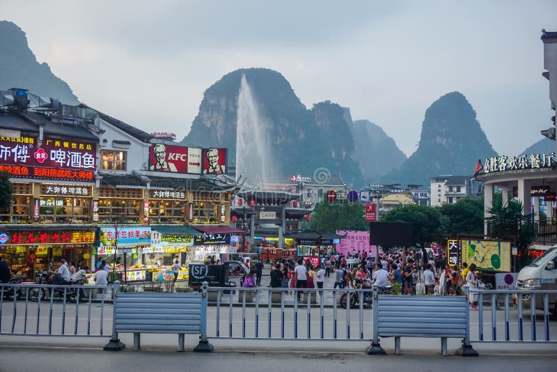 Yangshuo, China - May 18, 2019: Landscape and Architecture of Yangshuo ...