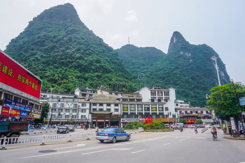 Yangshuo, China - May 18, 2019: Landscape and Architecture of Yangshuo ...