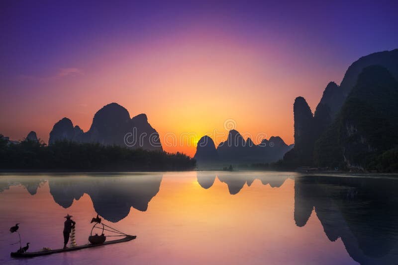 Yangshuo & Fisherman stock image. Image of adventure - 98676655