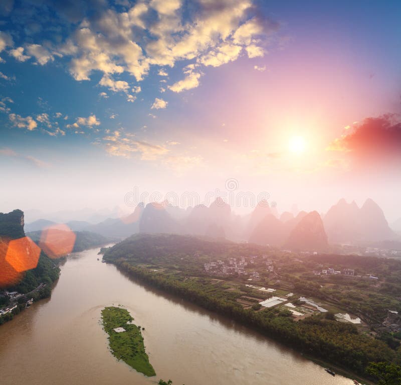 Yangshuo Landscape in Sunrise Stock Image - Image of guilin, cloud ...