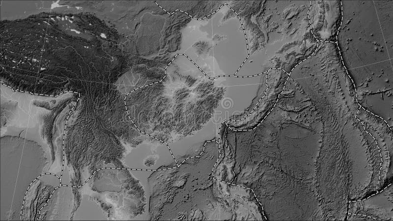 Yangtze Plate - Boundaries. Grayscale Map Stock Illustration ...