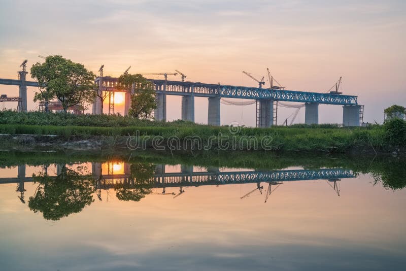 Yangtze River Bridge and Yangtze River Scenery Under Construction in ...