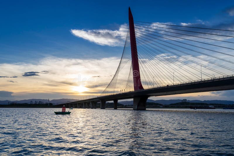 Yangtze River Cable Stayed Bridge Stock Photo - Image of metal, space ...