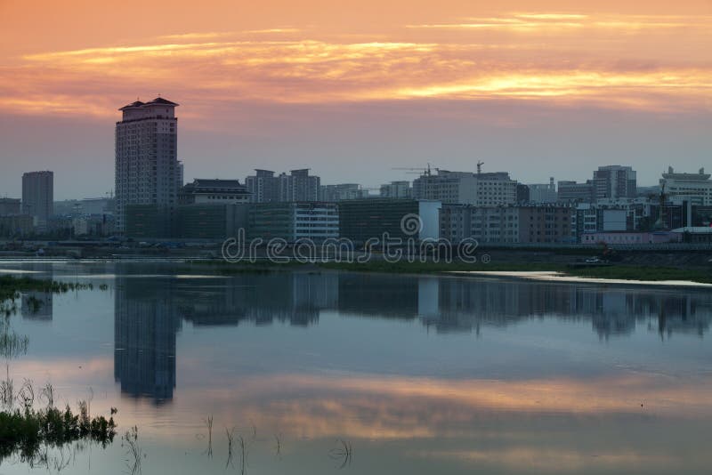 Yanji city river sunset stock image. Image of yanji, songhuajiang ...