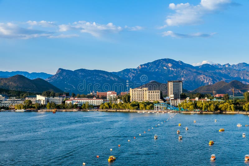 Yanqi Lake Park in Beijing China Stock Image - Image of natural, boat ...