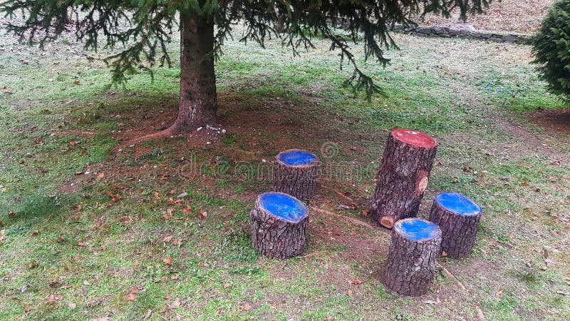 Yard Decoration with Vividly Painted Objects Stock Image - Image of ...