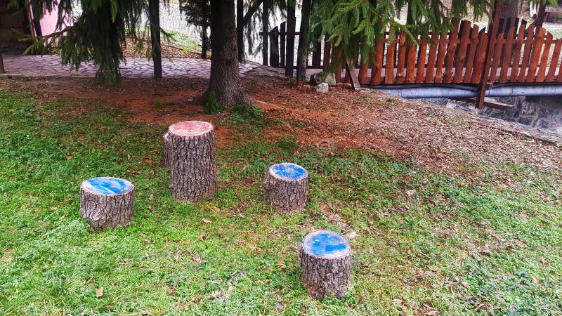 Yard Decoration with Vividly Painted Objects Stock Image - Image of ...