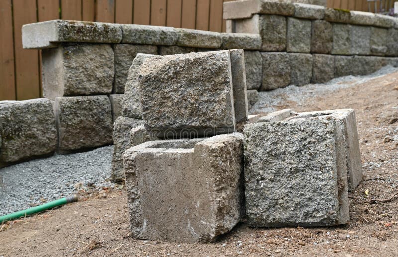 Yard and Garden Construction Project in Progress, Building Stone Lined ...