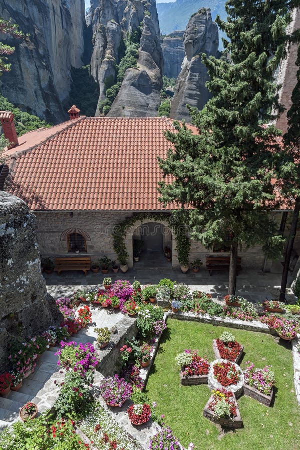 Yard of Monastery in Meteora, Greece Stock Image - Image of colorful ...