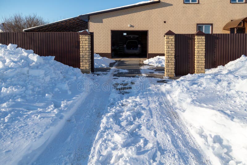 Yard Near the House in the Snow Stock Photo - Image of winter, snowfall ...