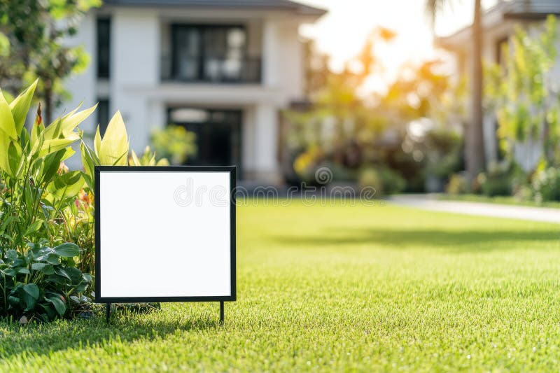 A Yard Sign without Any Text, Placed in Green Grass with a House Behind ...