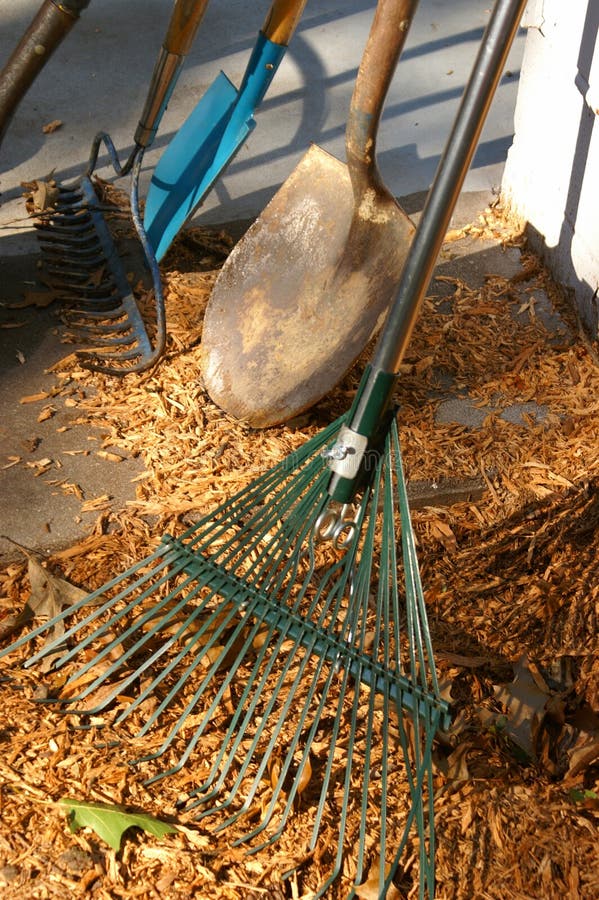Yard tools stock image. Image of work, chips, leaves, shover - 1303843