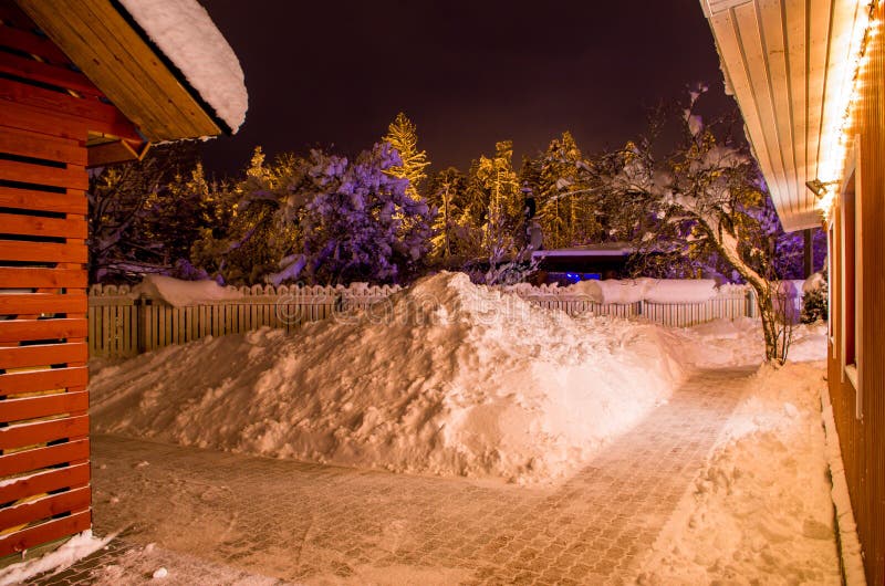 Yard in Winter with Lots of Snow Stock Image - Image of lights, front ...