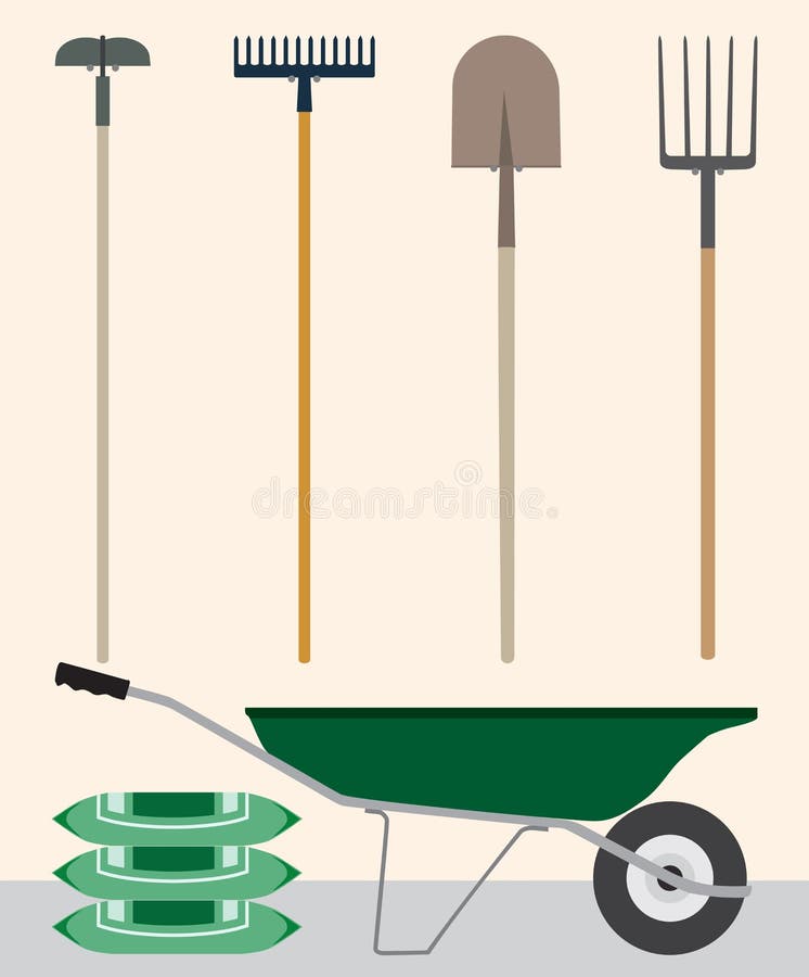 Yard Work Essentials stock vector. Illustration of effort - 252244447