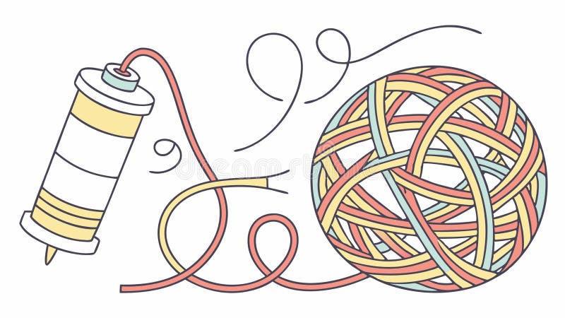 Yarn Ball and Line Illustration Abstract Weaving or Thread Art, Vector ...
