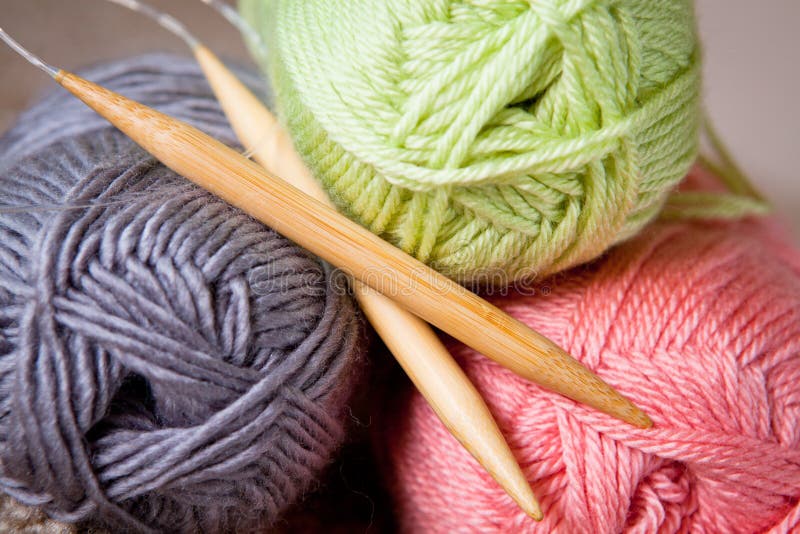 Yarn Balls and Round Needles Set Stock Image - Image of lime, clews ...