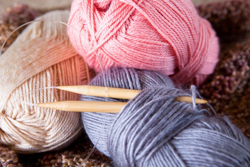 Yarn Balls and Round Needles Set Stock Image - Image of craft, grey ...