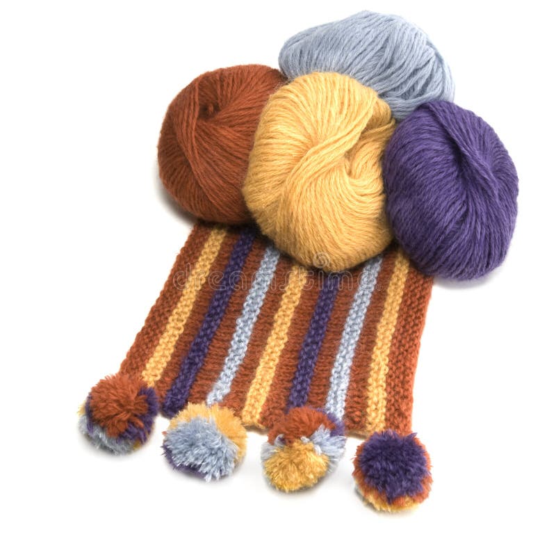 Yarn Balls and Scarf Made from Them Stock Photo - Image of stripes ...