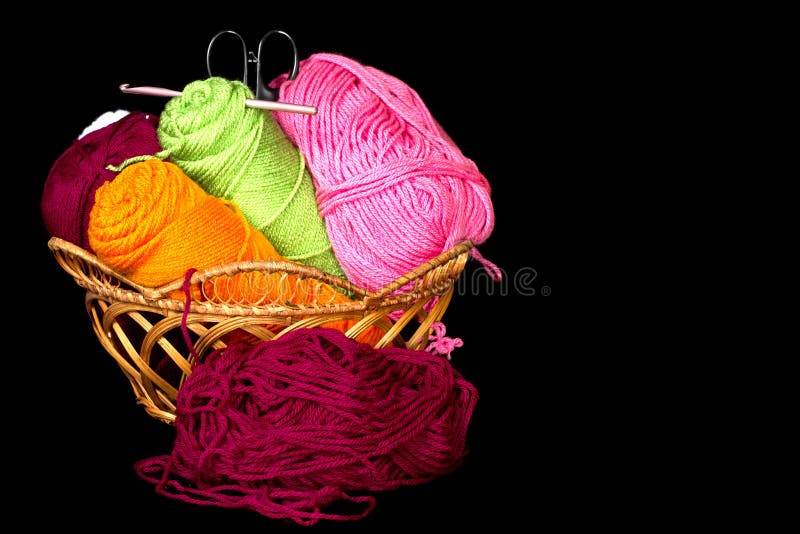 Yarn in Basket Closeup stock image. Image of pink, needle - 21191449