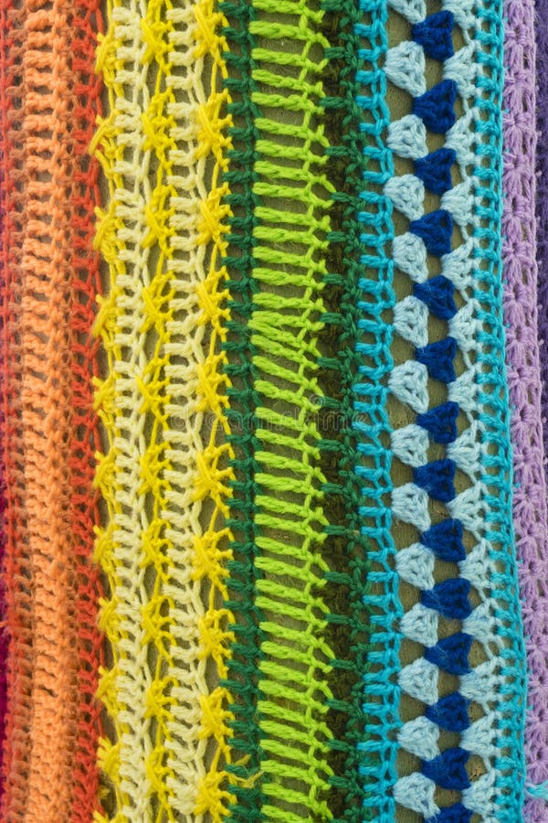 Yarn Bombing of Railing Fence with Knitted and Crochet Items Stock ...