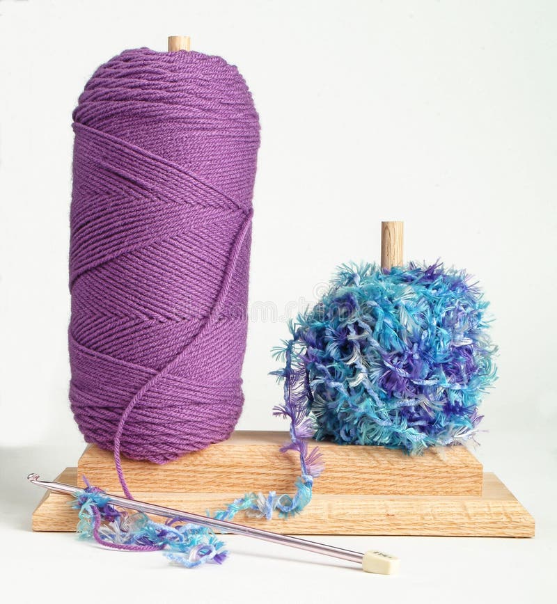 Three Blue Yarns and a Crochet Hook Stock Image - Image of pink, ball ...