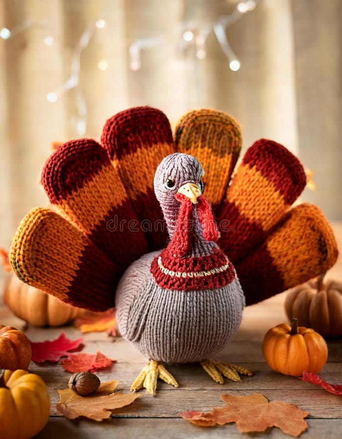 Yarn Knitting Cute Turkey with Christmas Decor Close Up Stock Photo ...