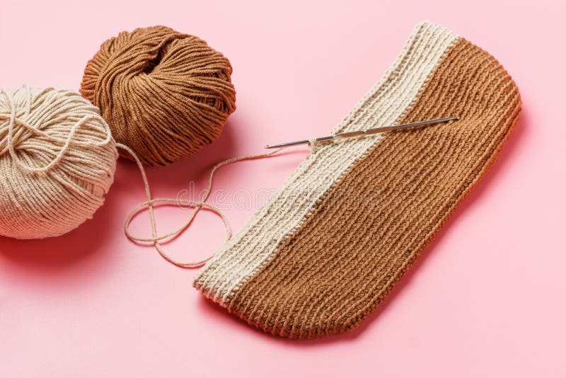 Knitting Hook and Crocheted Band with Wavy Color Pattern Stock Image ...