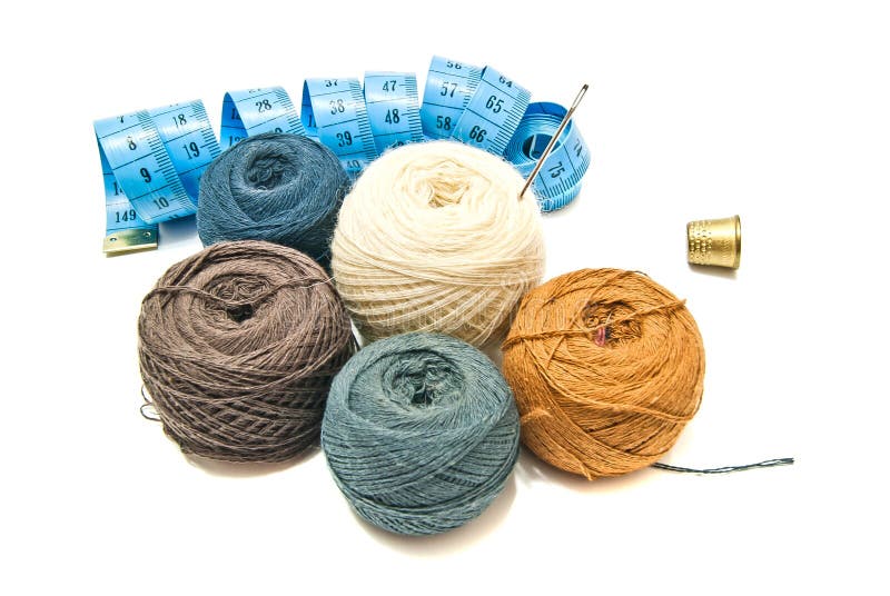 Yarn and Metal Thimble on White Stock Image - Image of item, equipment ...