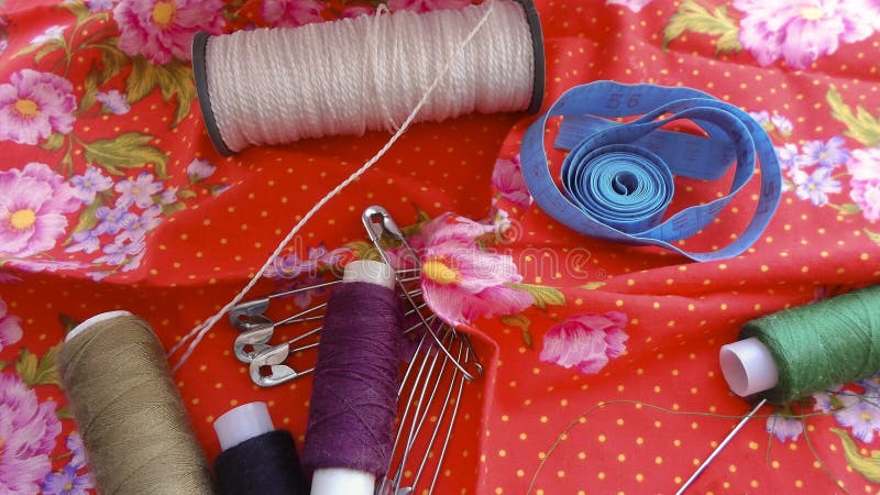 Yarn Needles Pins on Red Fabric Stock Image - Image of handmade, needle ...