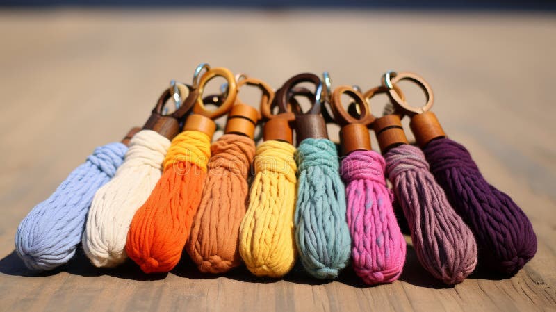 Yarn-wrapped Keychains in Group Stock Illustration - Illustration of ...