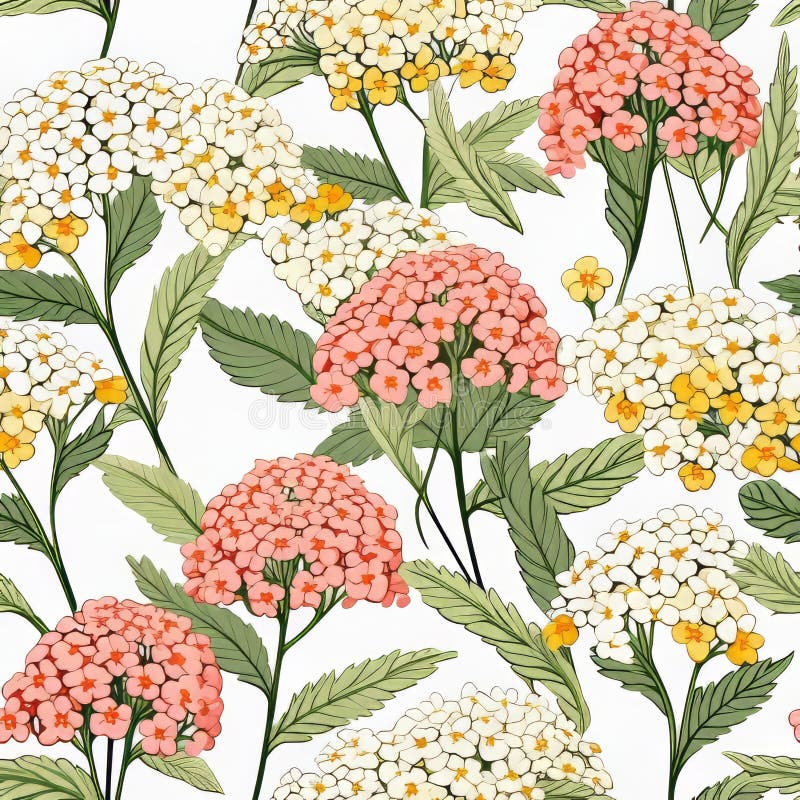 Retro Yarrow Flowers with Multiple Colors on White Background Stock ...